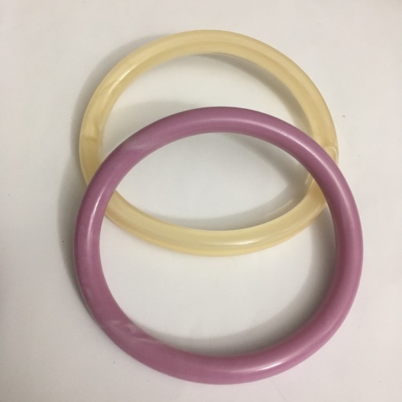 Jewelry | Two Oblong Lucite Bangles Stack Cream And Lavender | Poshmark